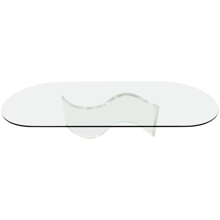 Vintage Glass Coffee Table with Lucite S-Shape Base at 1stDibs
