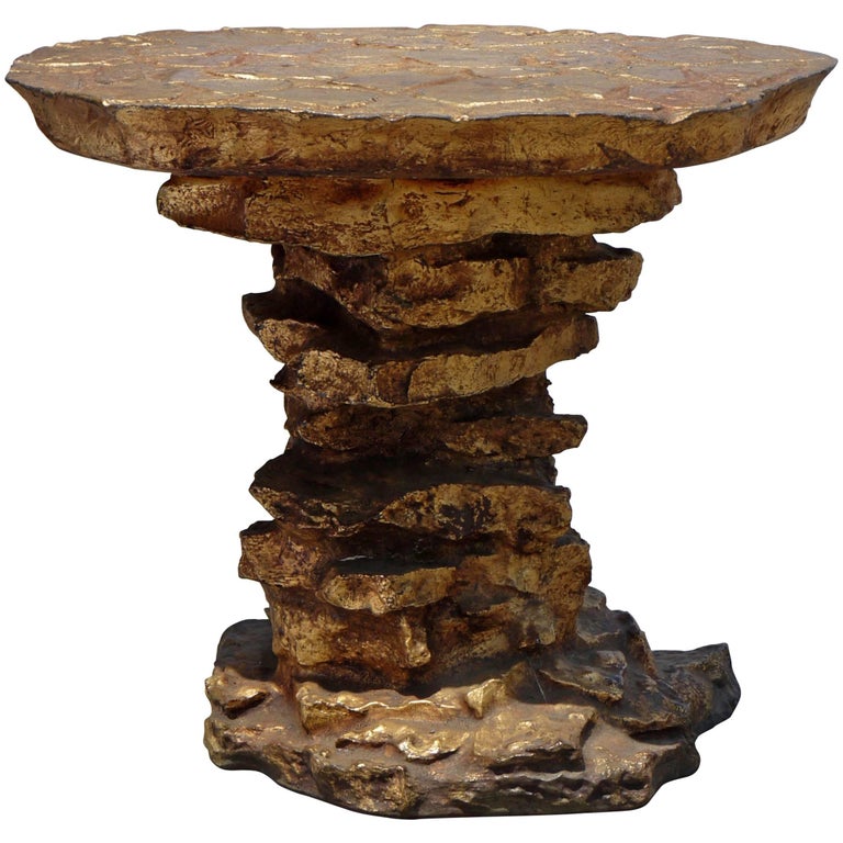 John Dickinson Style Gilt Faux Rock Table at 1stDibs