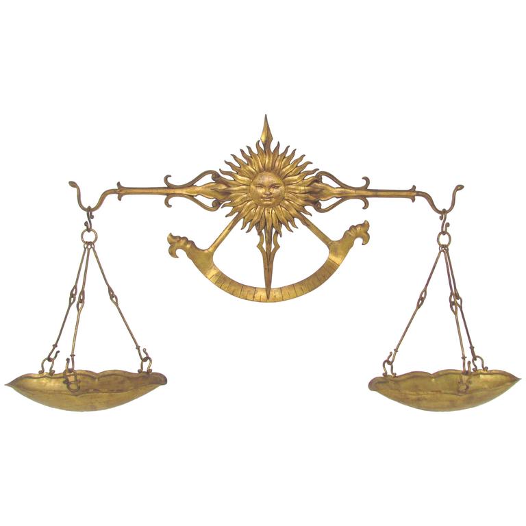 Italian Gilded Toleware Decorative "Scale" with Sun Motif by Palladio ...