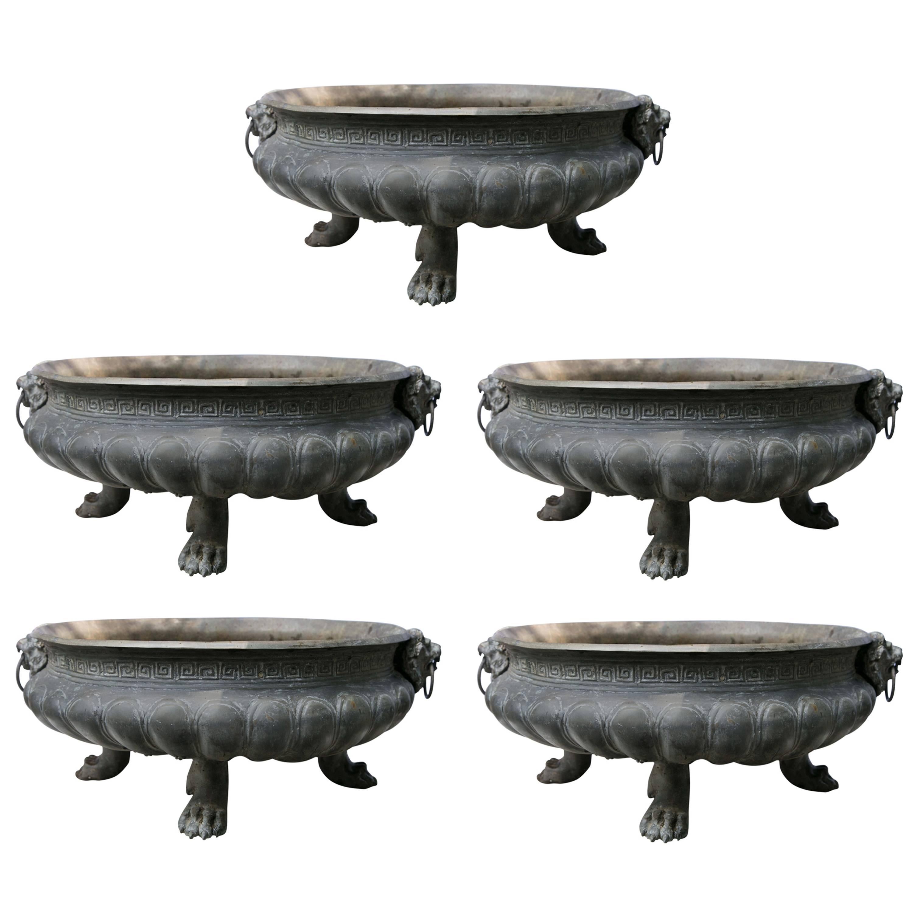 Set of Three Bronze Shallow Planters at 1stDibs | shallow stone planters