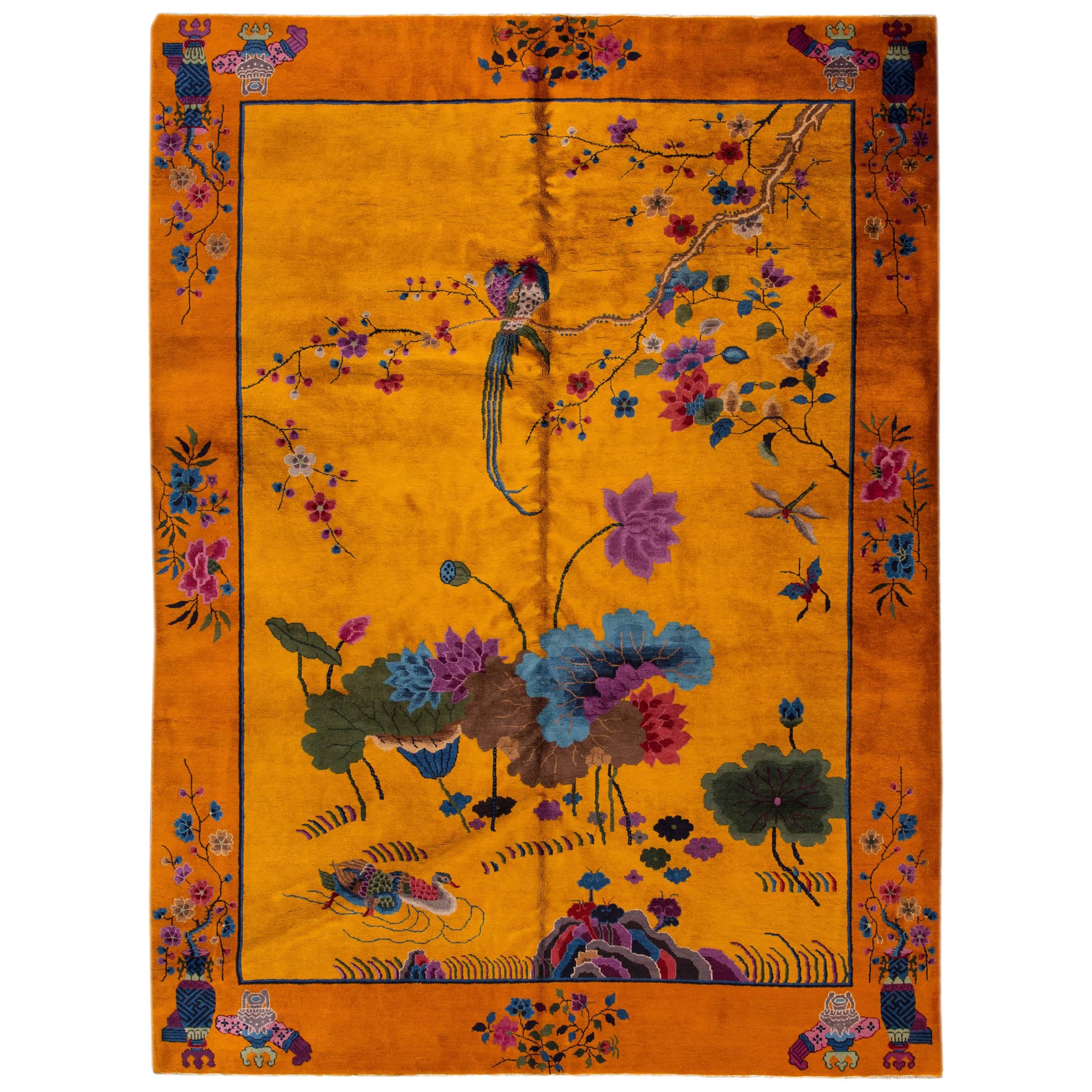 Yellow Chinese Art Deco Rug at 1stDibs