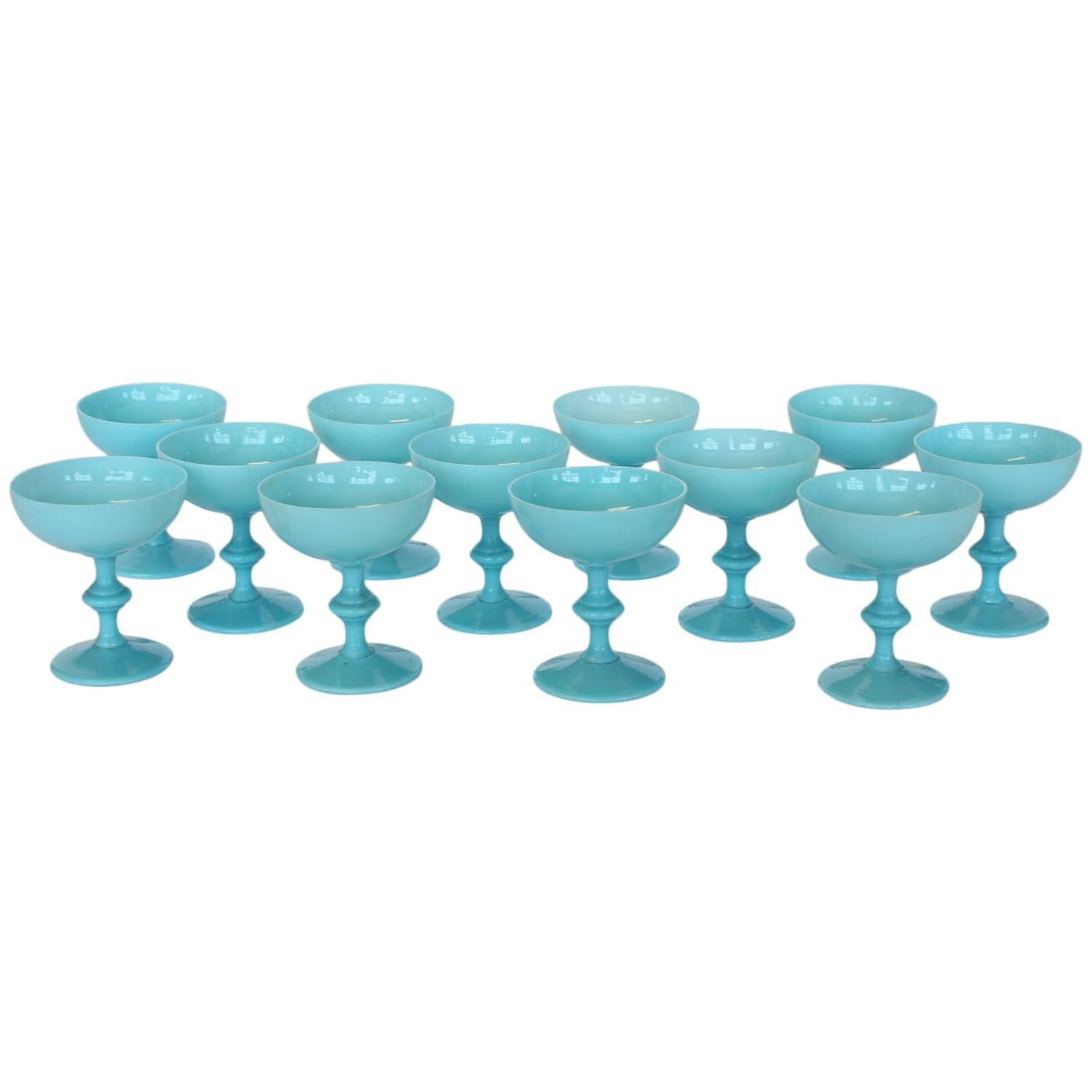 French Blue Opaline Glassware by Portieux Vallerysthal For Sale at 1stdibs