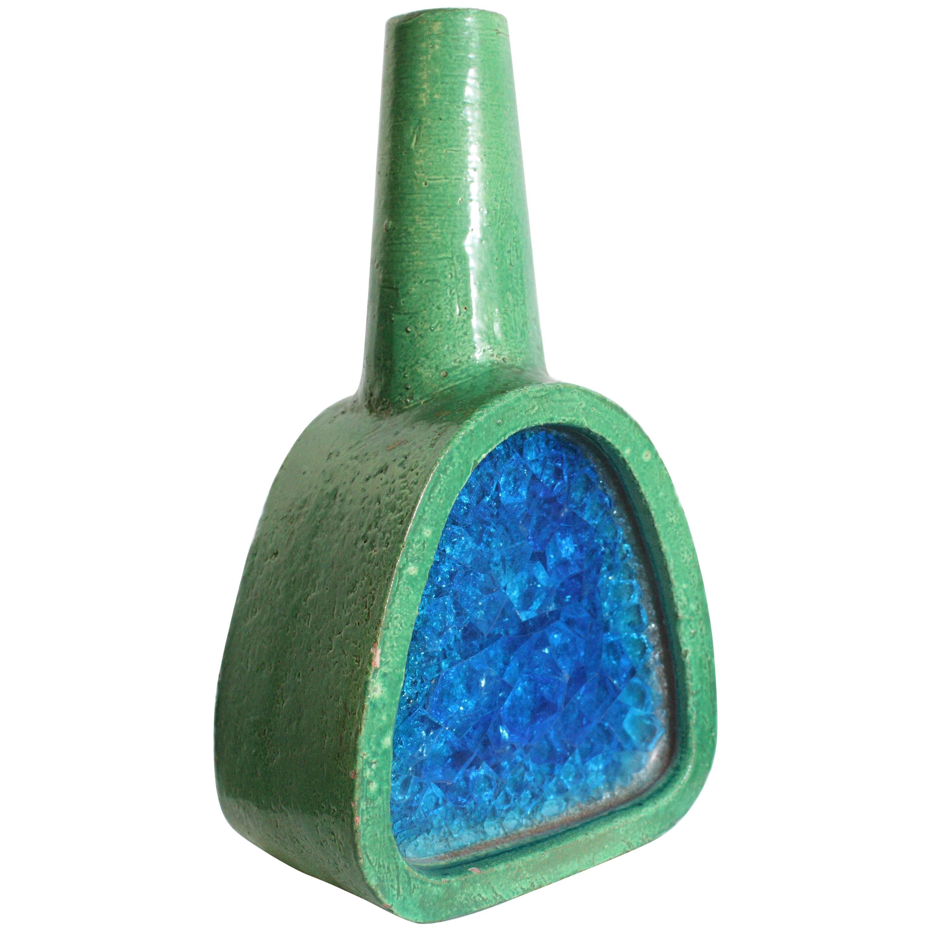 Rare Glazed Ceramic and Crushed Glass Vase by Raymor at 1stDibs