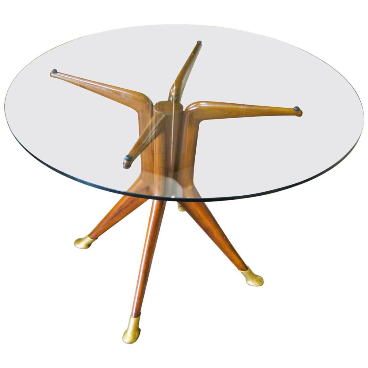 Glass Dining Table or Centre Table Mahogany and Brass, Italian, 1950s ...