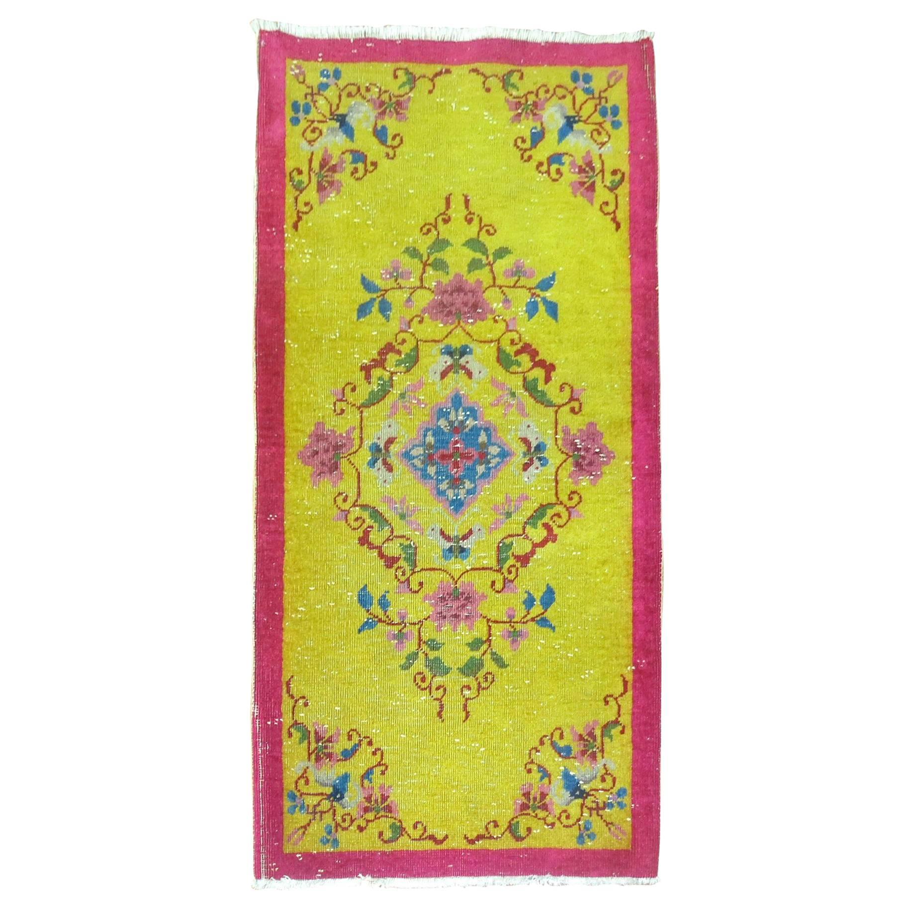 Chinese Art Deco Throw Rug in Yellow and Pink at 1stDibs