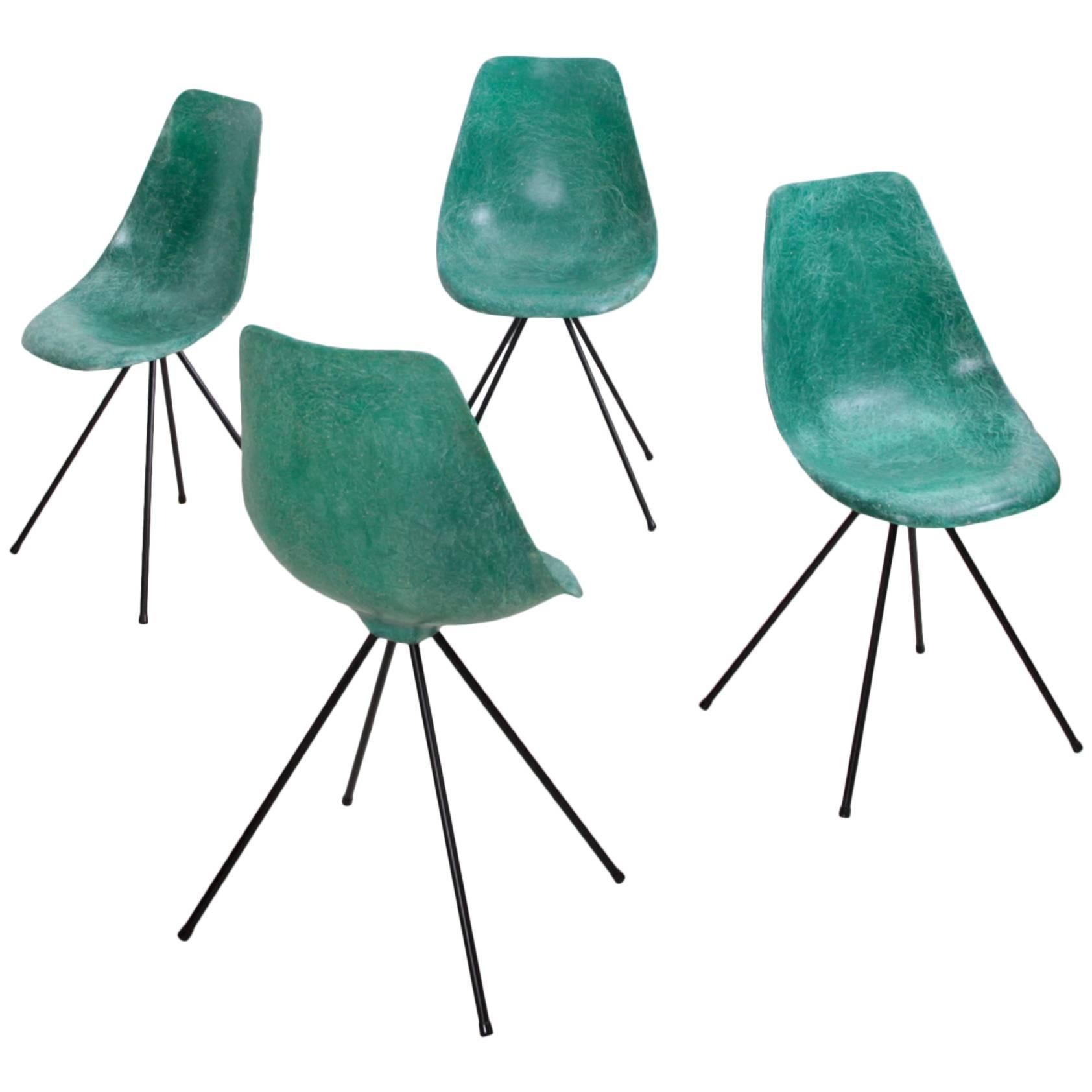 Rare Edition Set of Four of the First French Fiberglass Chair by J.T ...