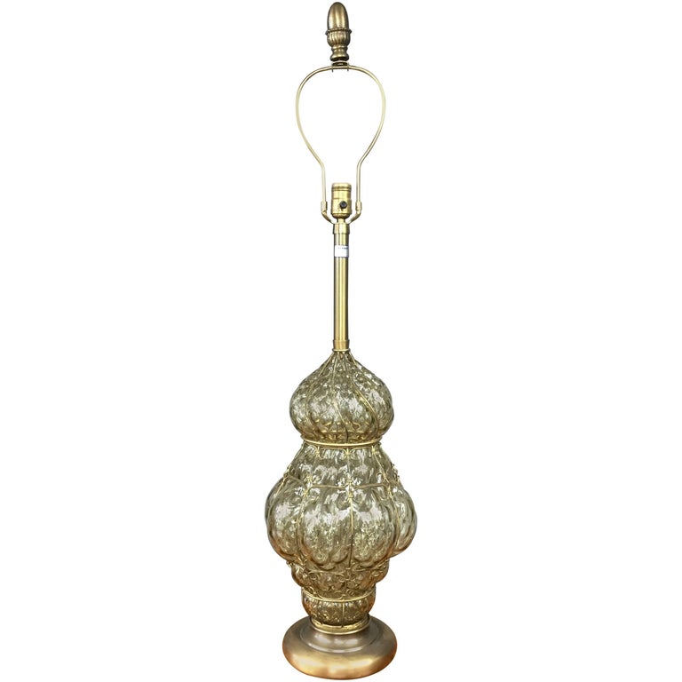 Monumental Champagne-Colored Murano Glass and Brass Table Lamp by ...
