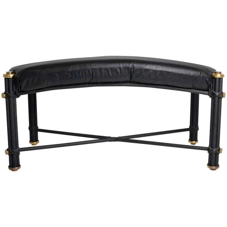 Modernist Metal Bench with Leather Cushion and Brass Details For Sale ...
