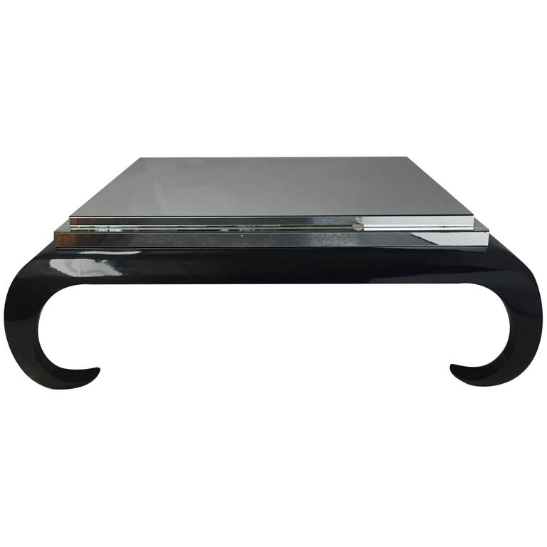 Large Square Black Laquer and Mirrored Coffee Cocktail Table at 1stDibs