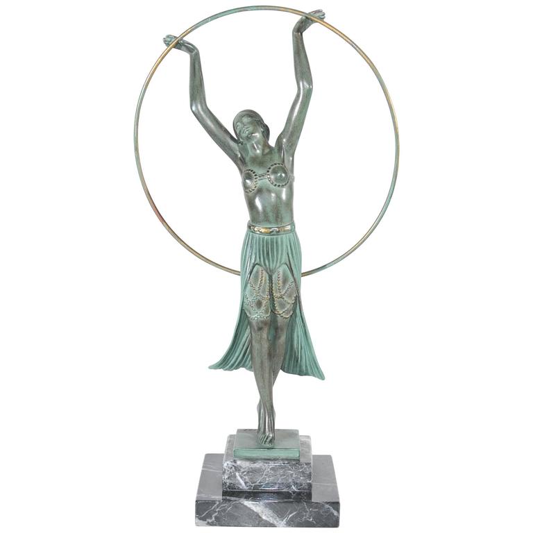 Art Deco Style Hoop Girl Antique Statue, After a model by Charles Sykes ...