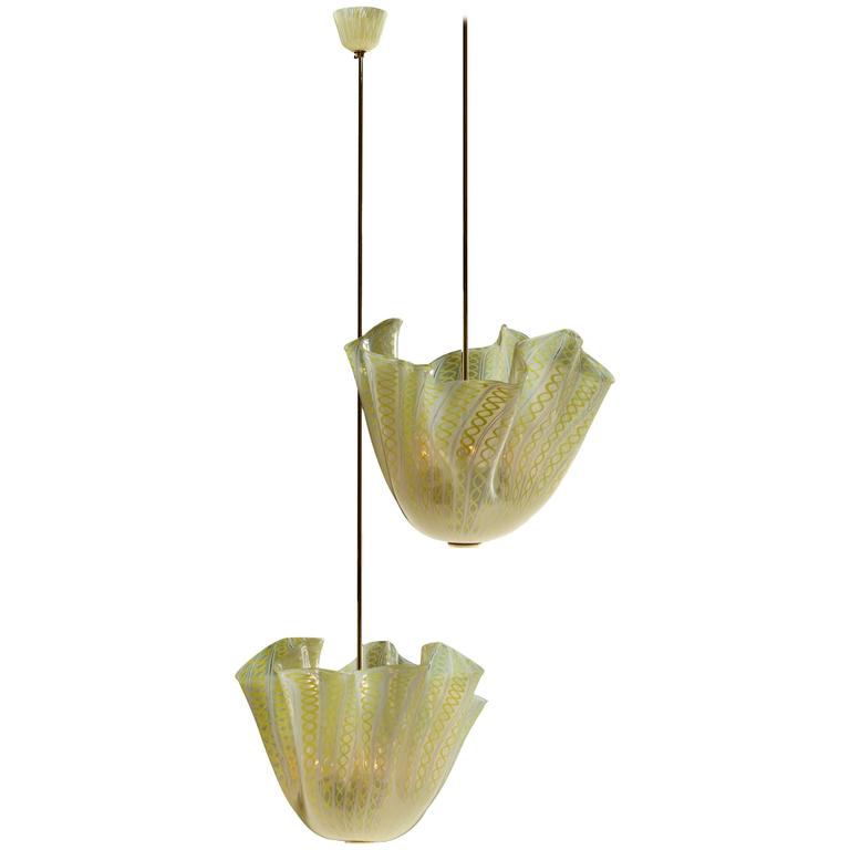 Venini, Pair of Murano Retortoli Filigrana Glass Handkerchief ...