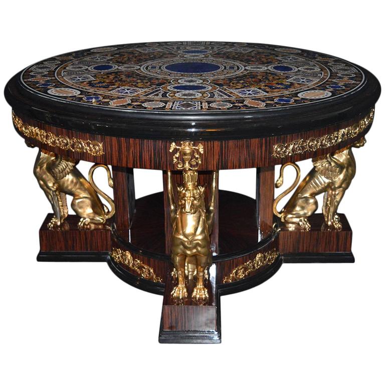 Round Pietra Dura Semi-Precious Stone-Top Center Table with Empire ...