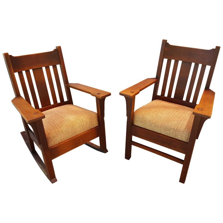 Mission Arts and Crafts Rocker and Armchair by Harden Furniture For ...