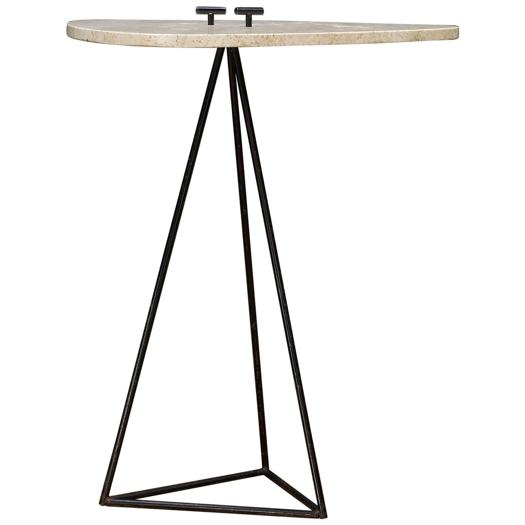 Travertine Marble and Iron Rod Petite Wedge Table at 1stDibs