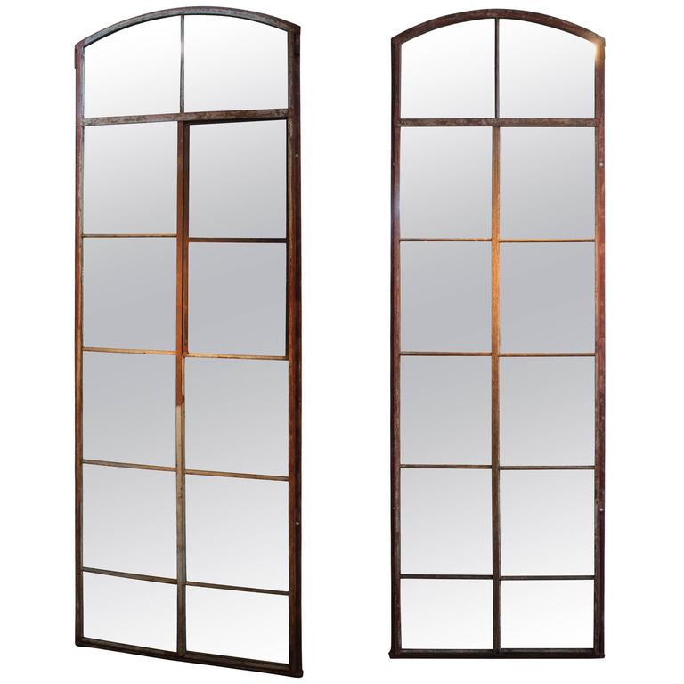 Tall Arch Industrial Window Frame Floor Mirrors at 1stDibs