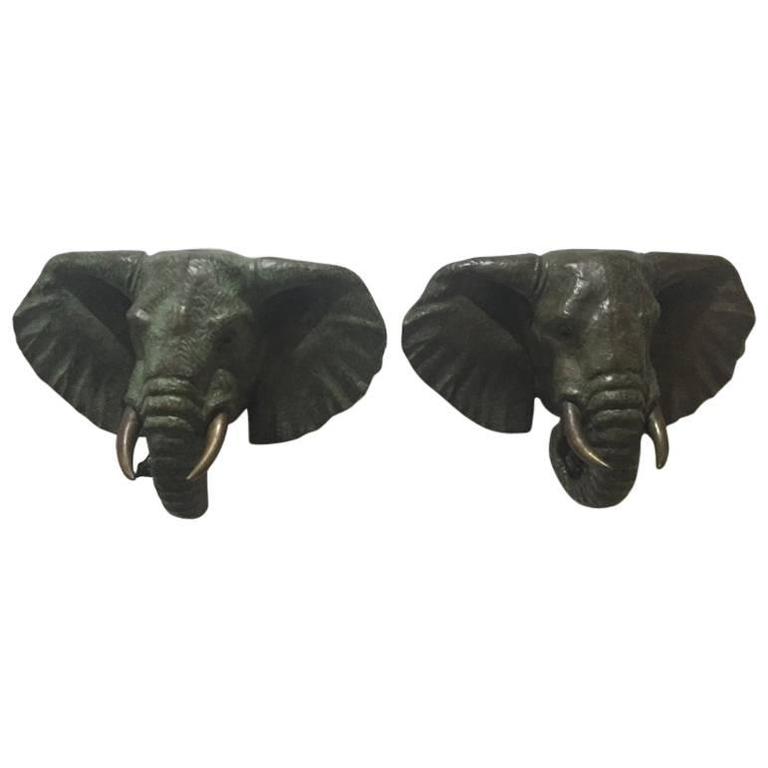 Pair of Bronze Elephant Heads For Sale at 1stDibs