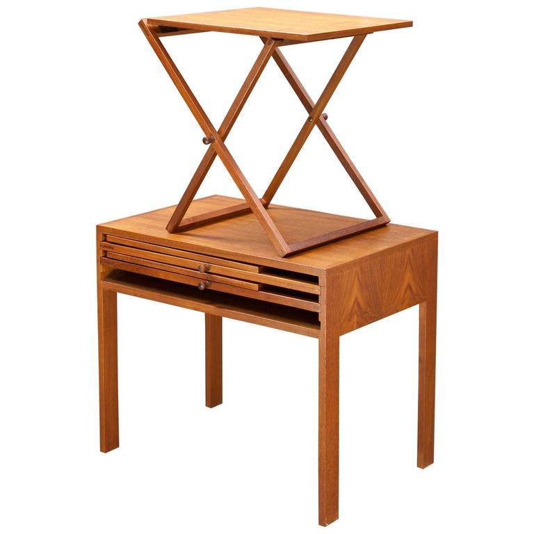Wikkelsø Danish Teak Transforming End Table with Three Tray Tables at ...