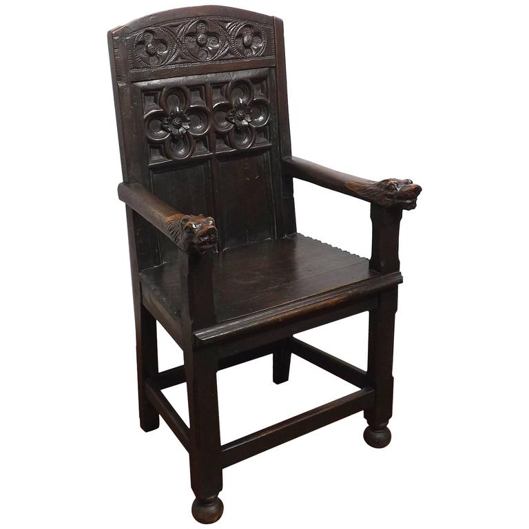 Very Old Gothic Style Chair with Carved Animal Heads at 1stDibs