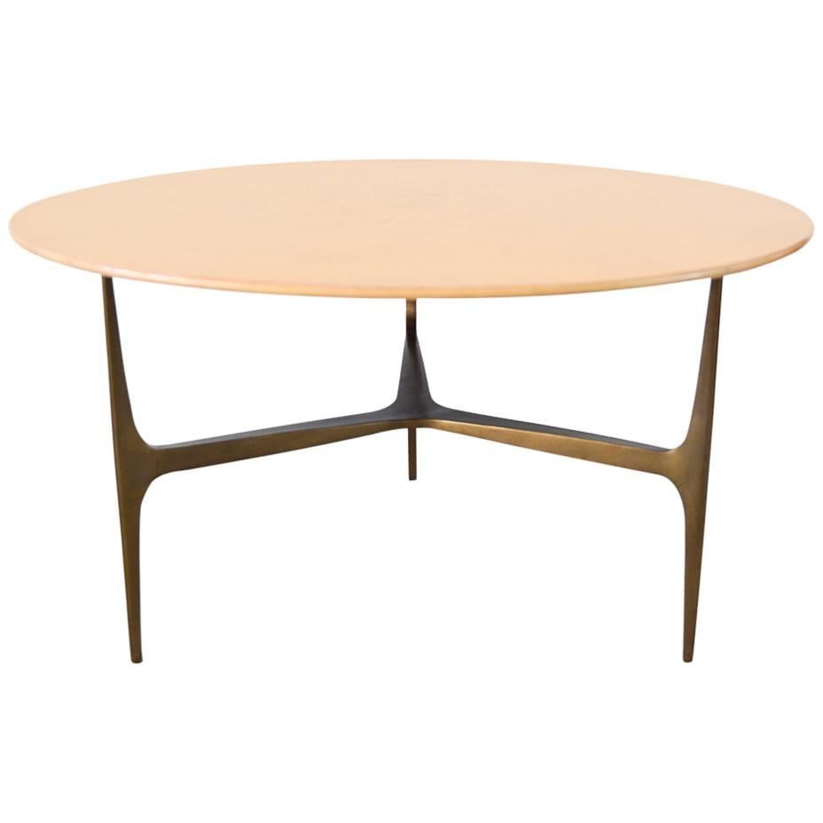 Burl Wood and Brass Tri-Leg Coffee Table at 1stDibs