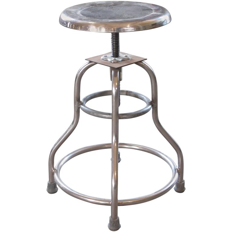 Vintage Medical Stool “Shampaine” Silver Metal Adjustable Backless Seat ...