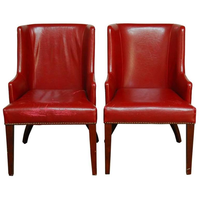 Pair of Vintage Red Leather Library Chairs at 1stDibs