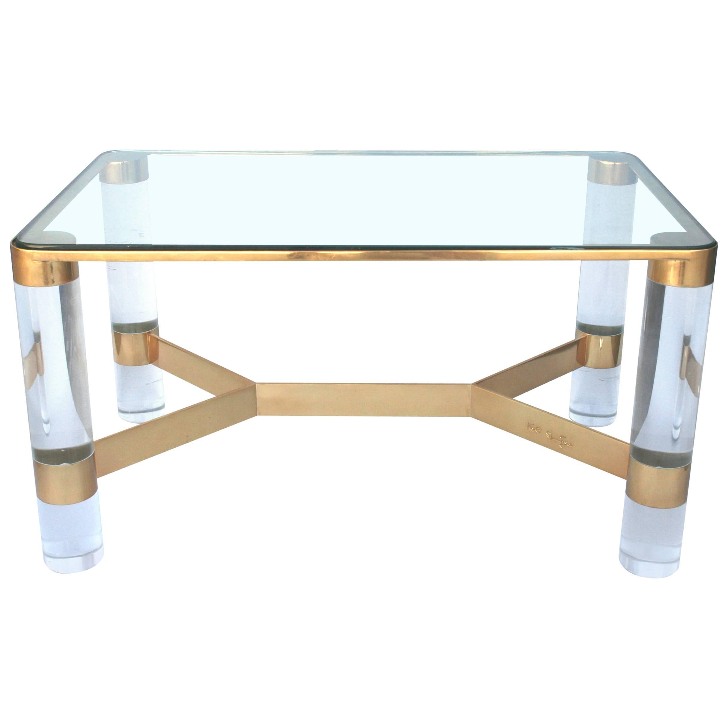 Karl Springer Lucite and Brass Occasional Table at 1stDibs