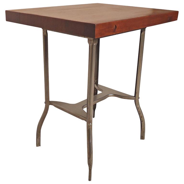 Small Industrial Metal Wood Top Table For Sale at 1stDibs