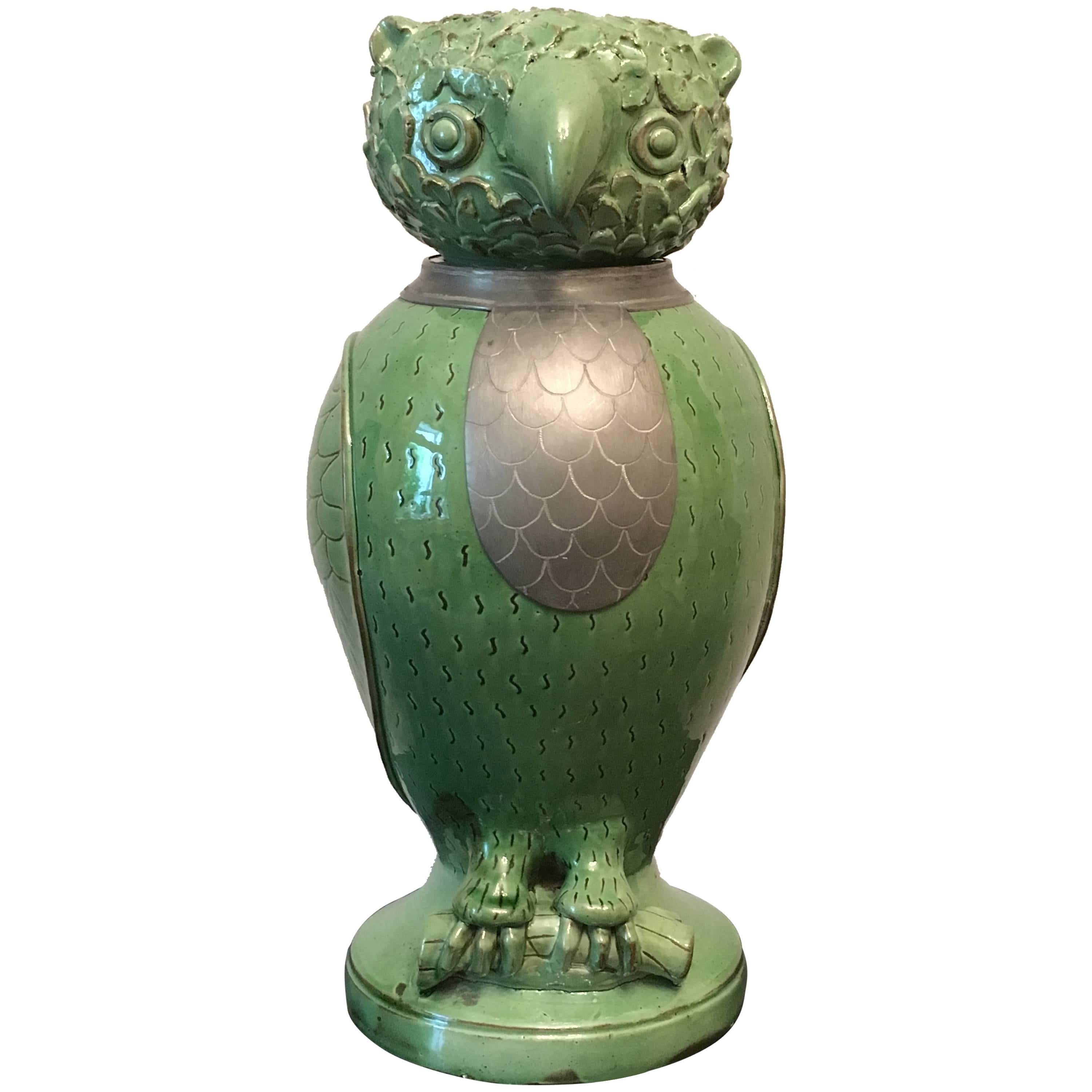 Pottery Owl Storage Jar For Sale at 1stDibs