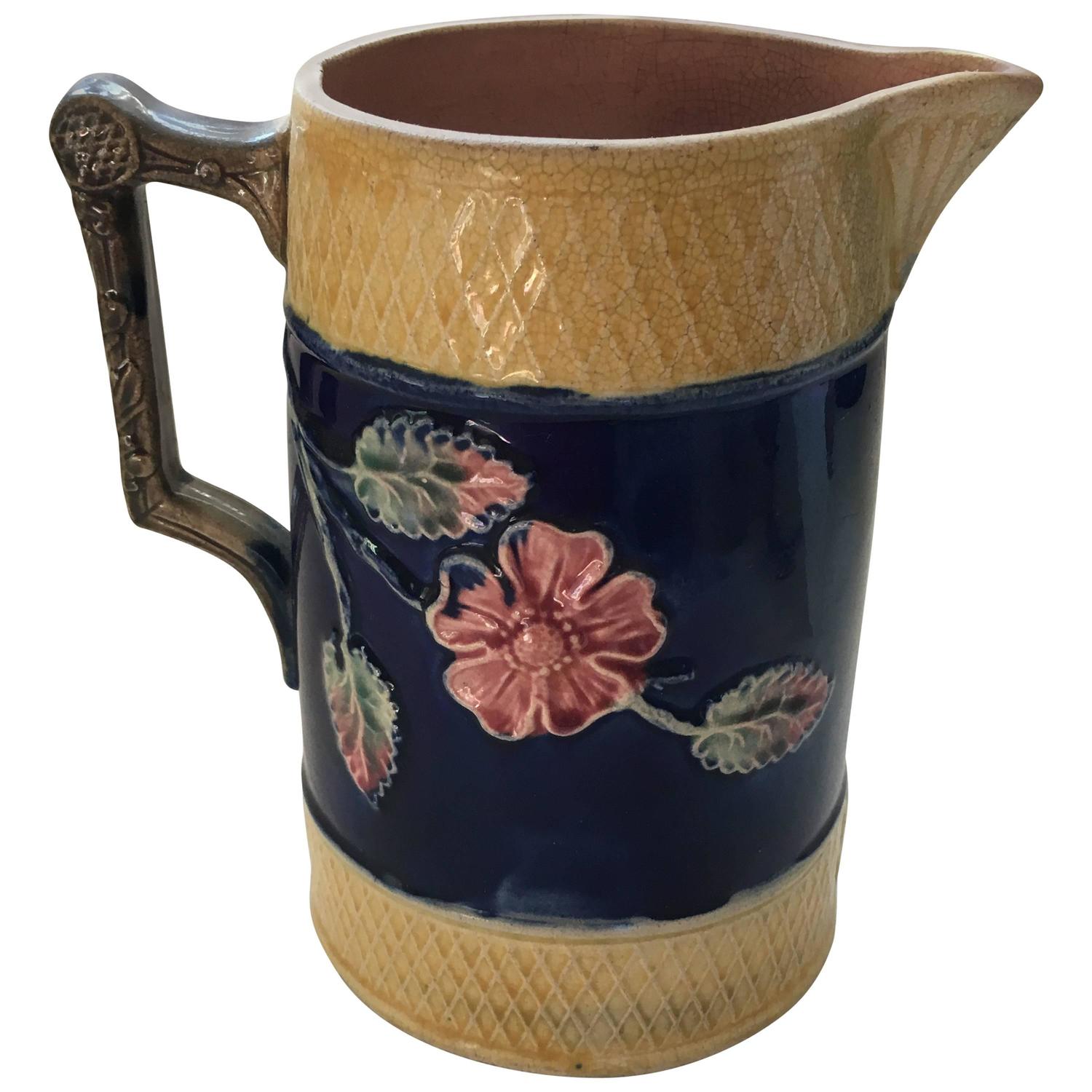 Beautiful Rare Antique English Majolica Pitcher For Sale at 1stdibs