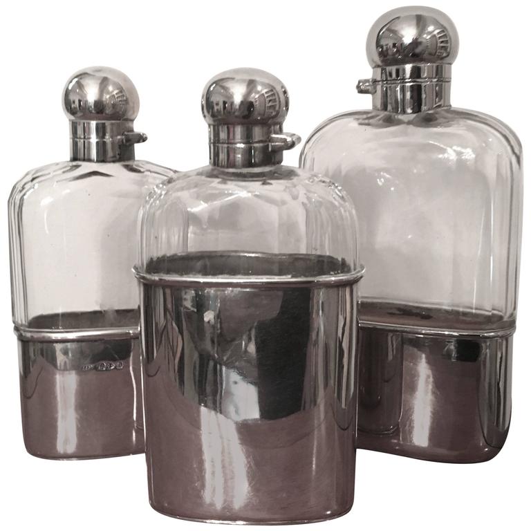 Rowlands and Frazer Sterling and Cut Crystal Flasks at 1stDibs