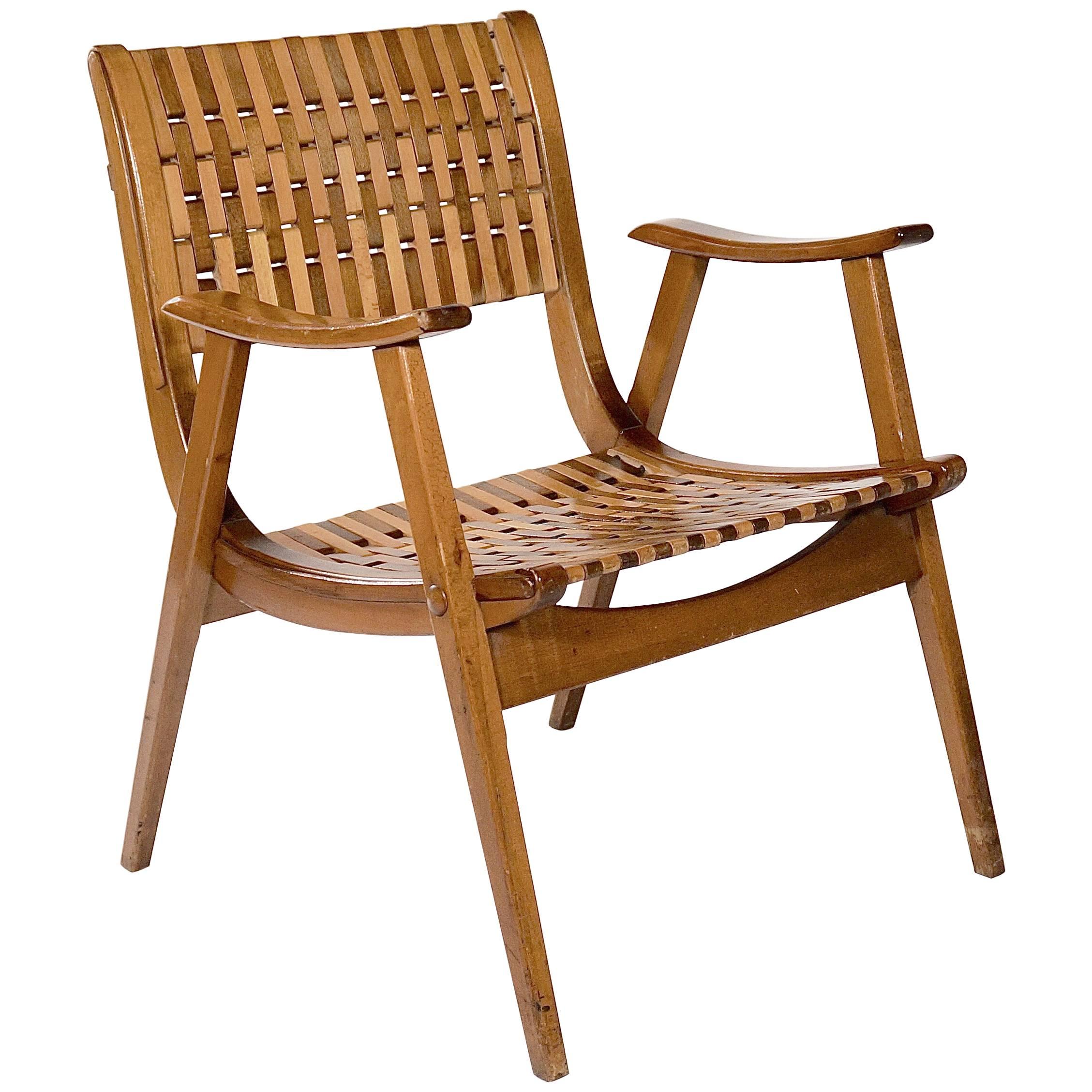 Stained Beechwood Elbow Chair with a Tension Sprung Articulated Seat ...