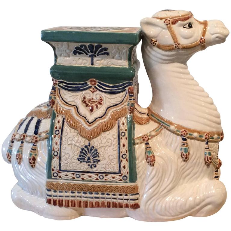 Vintage Camel Garden Stand Stool Ceramic Hollywood Regency Palm Beach ...