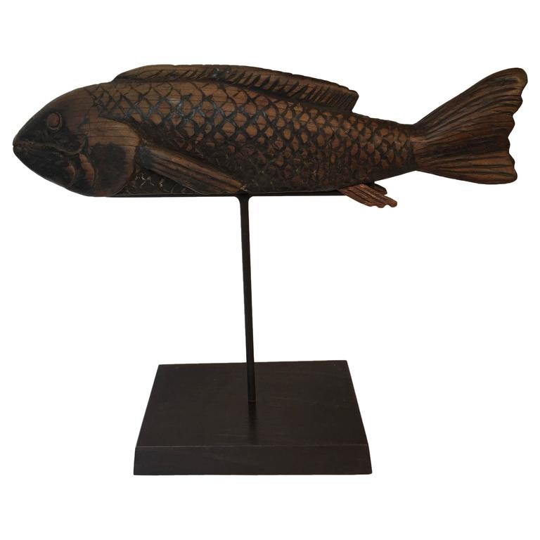 Japanese Hand-Carved Wood KOI Good Fortune Fish Sculpture, 19thc FREE ...