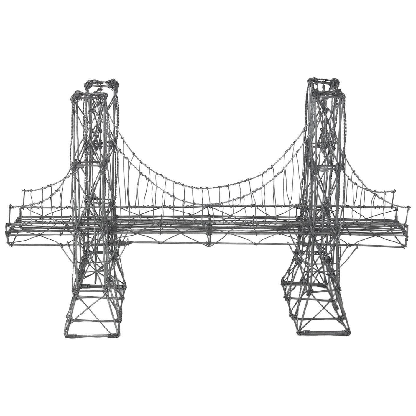 Vintage Folk Art Wire Suspension Bridge Model Sculpture at 1stDibs