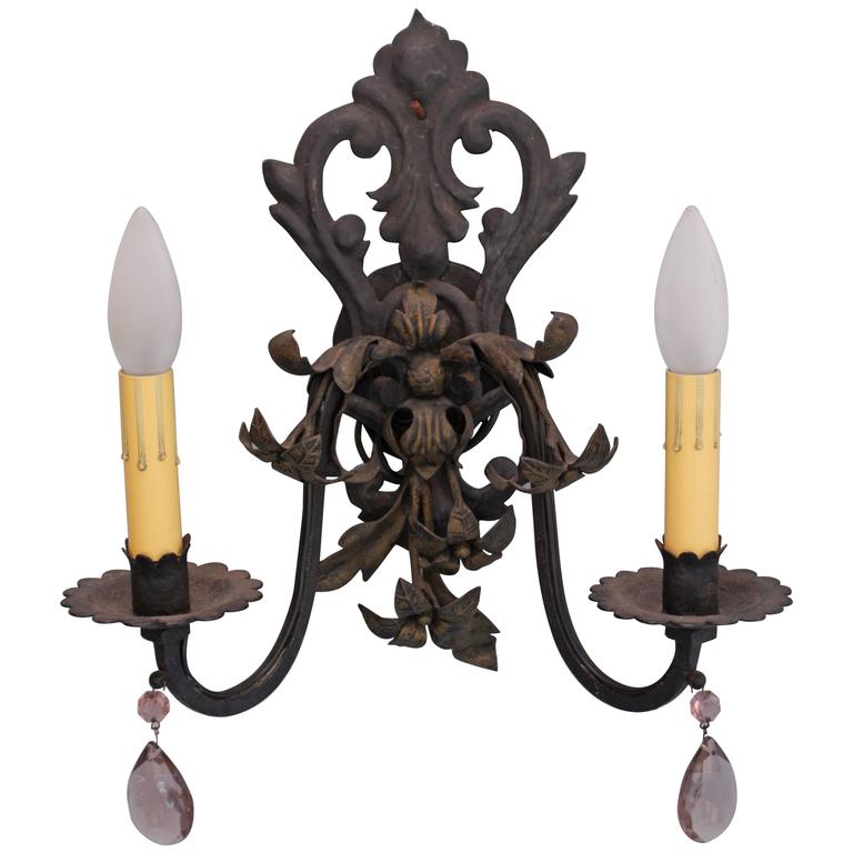 1920s Ornate Double Light Sconce For Sale at 1stDibs