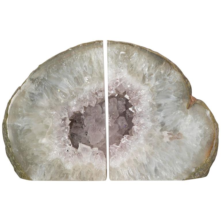 Pair of Organic Quartz Crystal Bookends with Amethyst Center Detail at ...