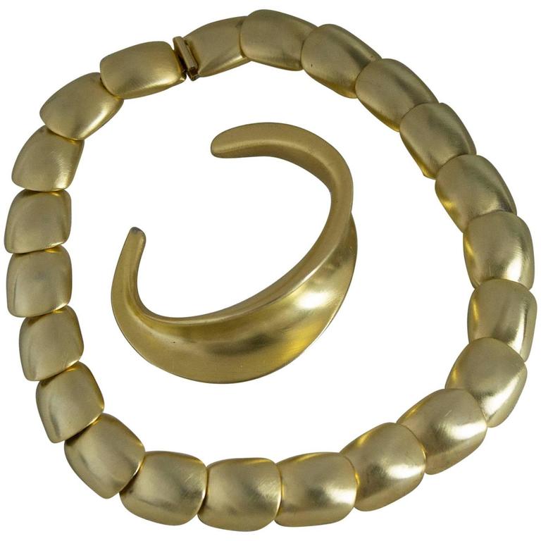 Vintage Clara Studio Inc Brushed Gold-Tone Necklace and Bracelet at ...