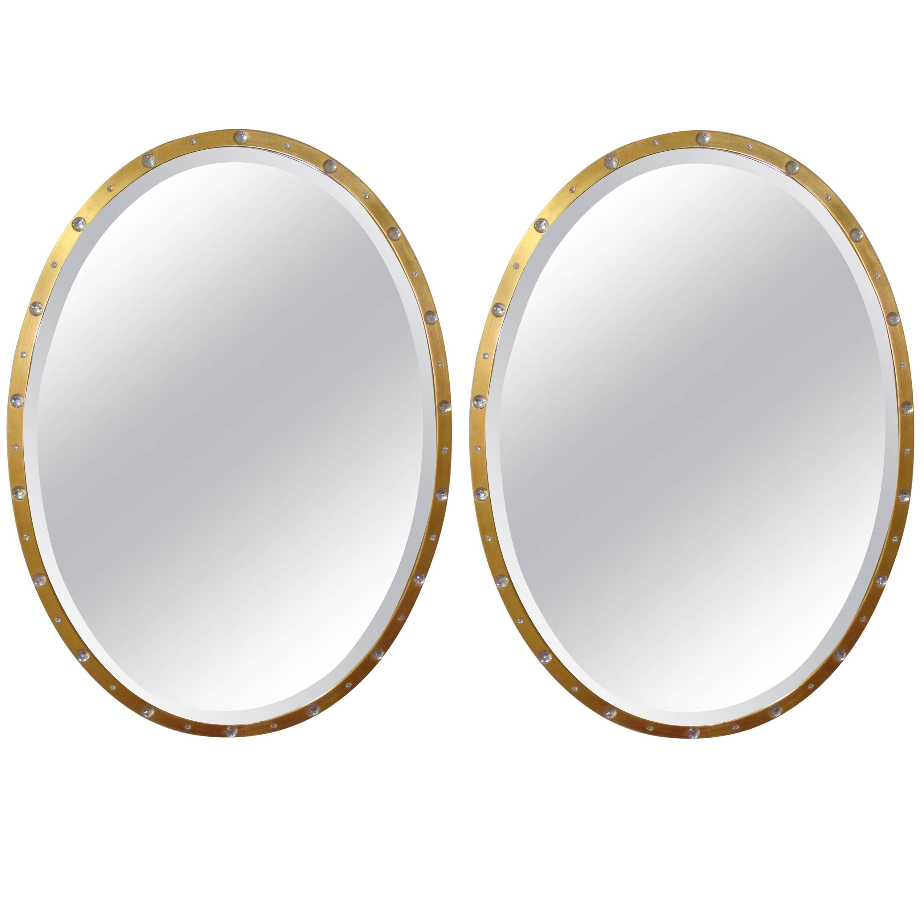 Pair of Oval Crystal and Gold Mirrors at 1stDibs