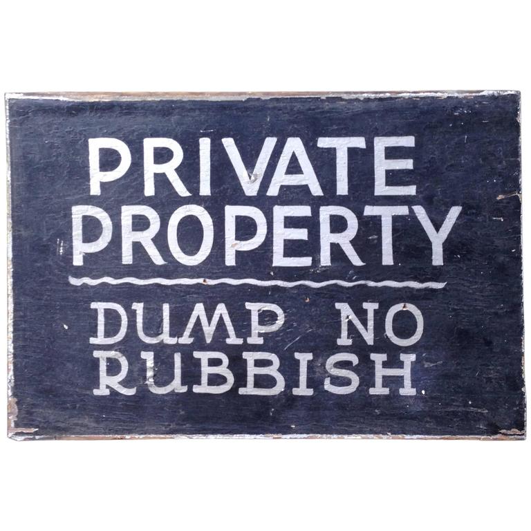 Hand-Painted Rubbish Sign For Sale at 1stDibs