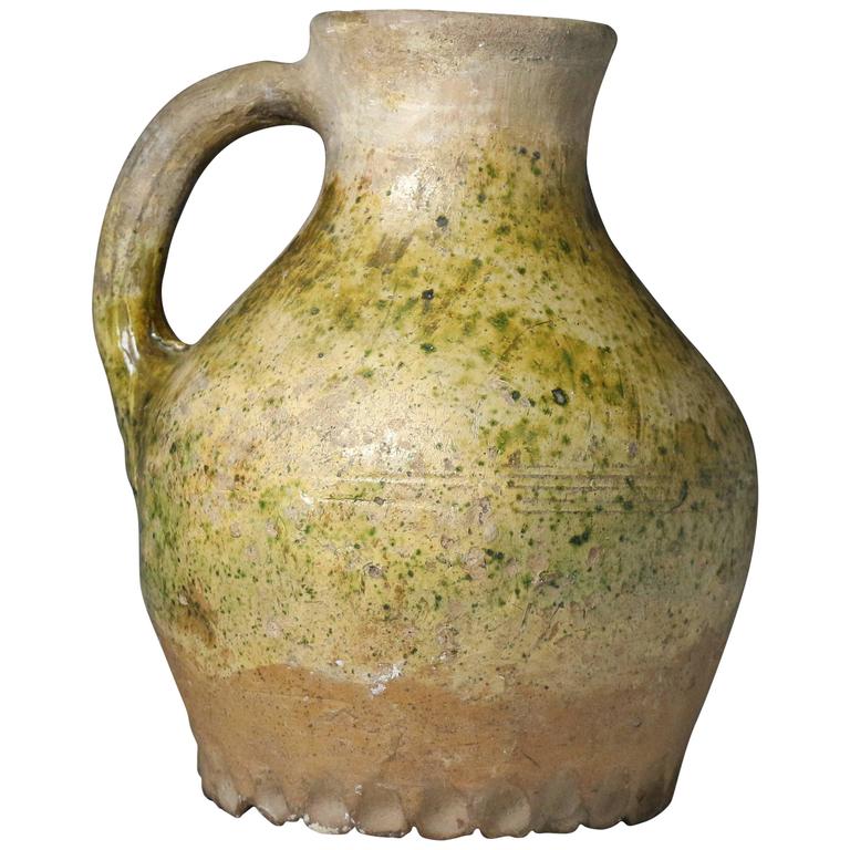 English Earthenware Medieval Pitcher with Thumbnail Decoration at 1stDibs