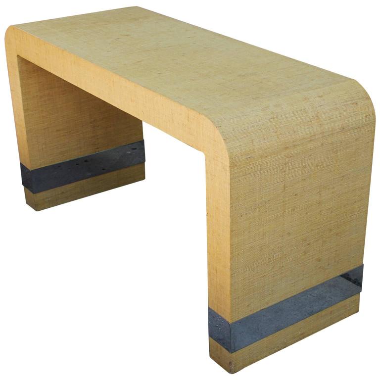 Raffia Wrapped Waterfall Console with Chrome Accents at 1stDibs