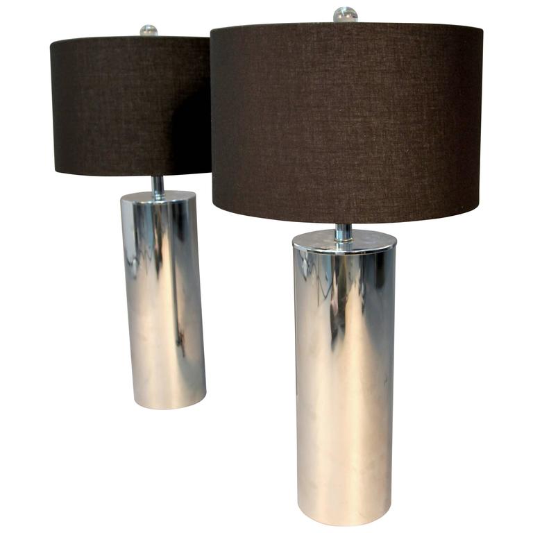 Pair of Vintage Chrome Tube Lamps For Sale at 1stDibs