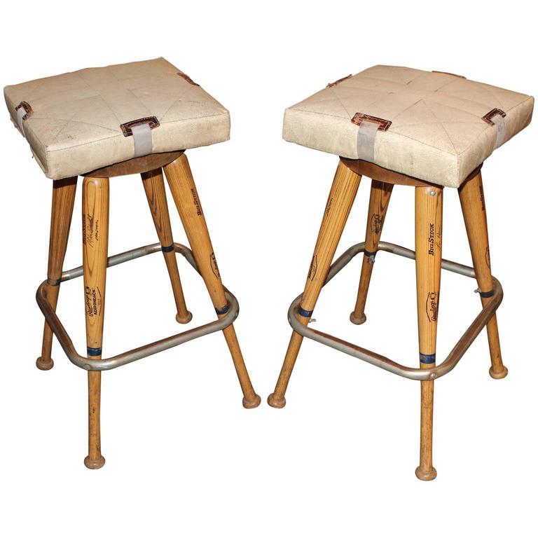 Pair of Custom Baseball Bat Bar Stools with Base Seat Cushions For Sale ...