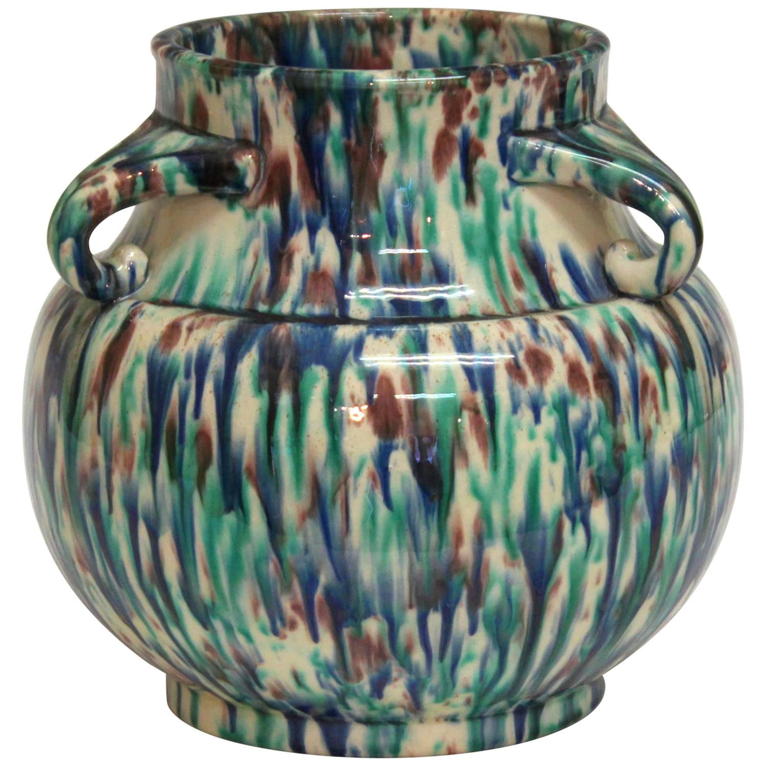 Vintage Awaji Pottery Art Deco Flambe Vase For Sale at 1stdibs