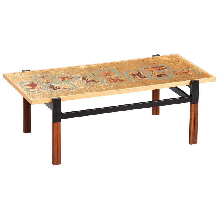 Enameled Top Coffee Table with zodiac signs on top at 1stDibs