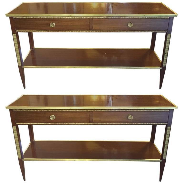 Pair of Two-Drawer Bronze-Mounted Russian Neoclassical Style Console ...