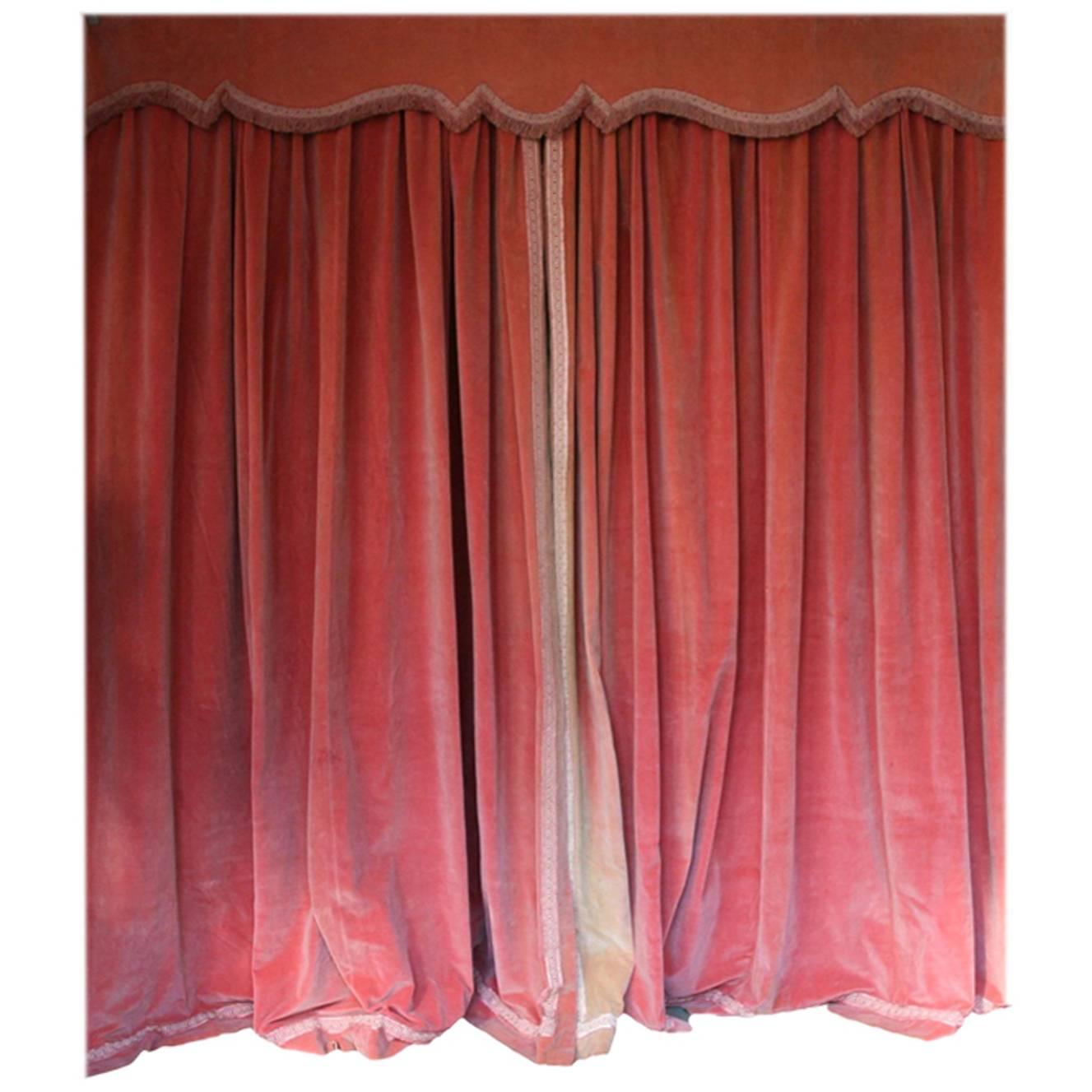 Pair of Pink Velvet Drapes with Valance at 1stdibs