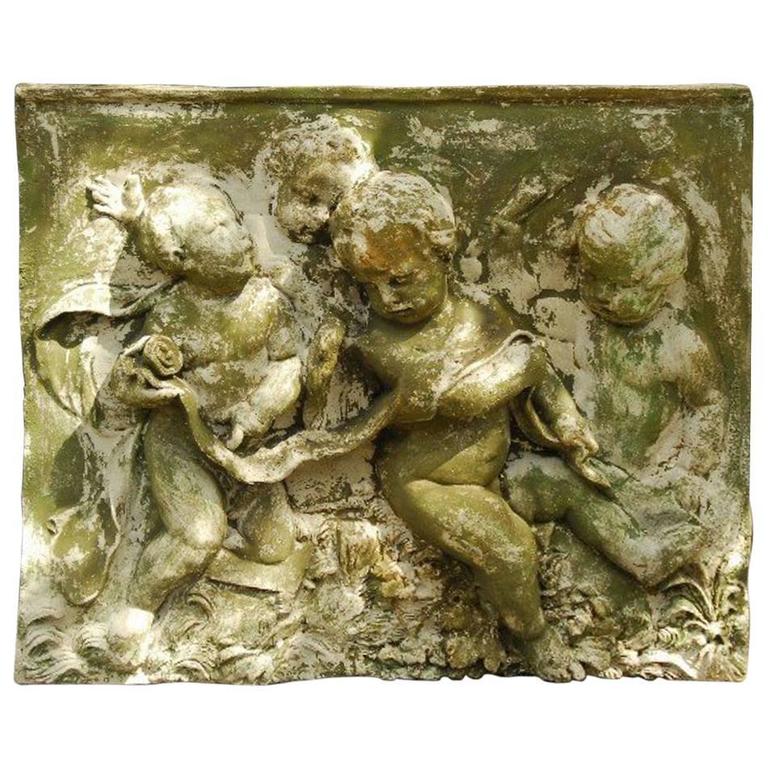 Large Cast Stone Plaque of Putti For Sale at 1stDibs