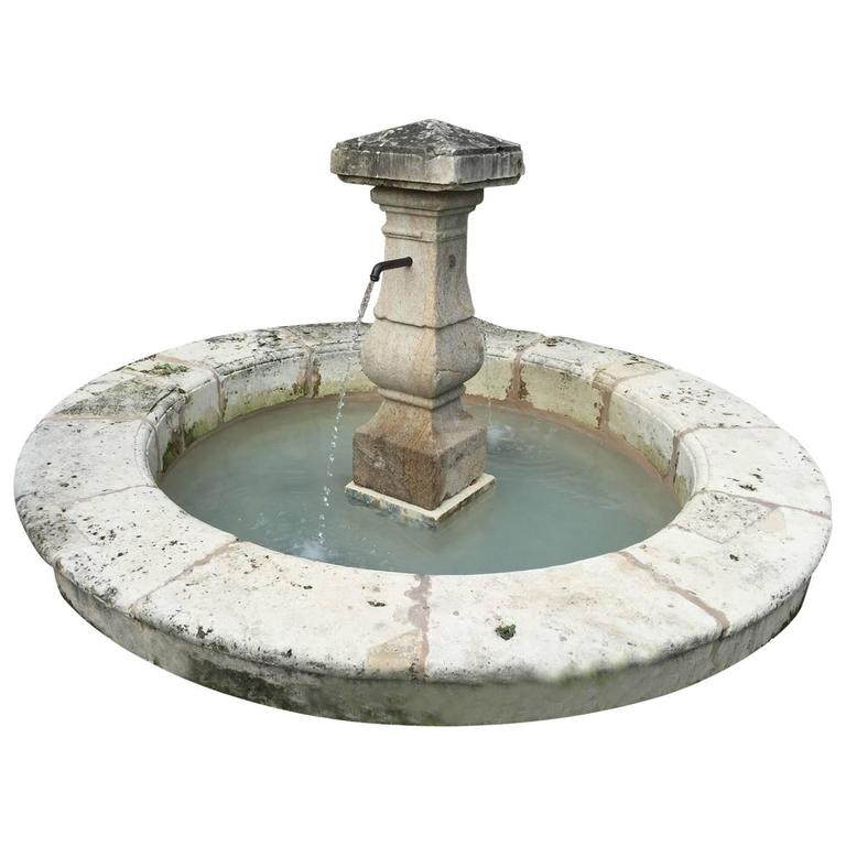 Antique Circular Stone Fountain with Carved Center Column and Two ...