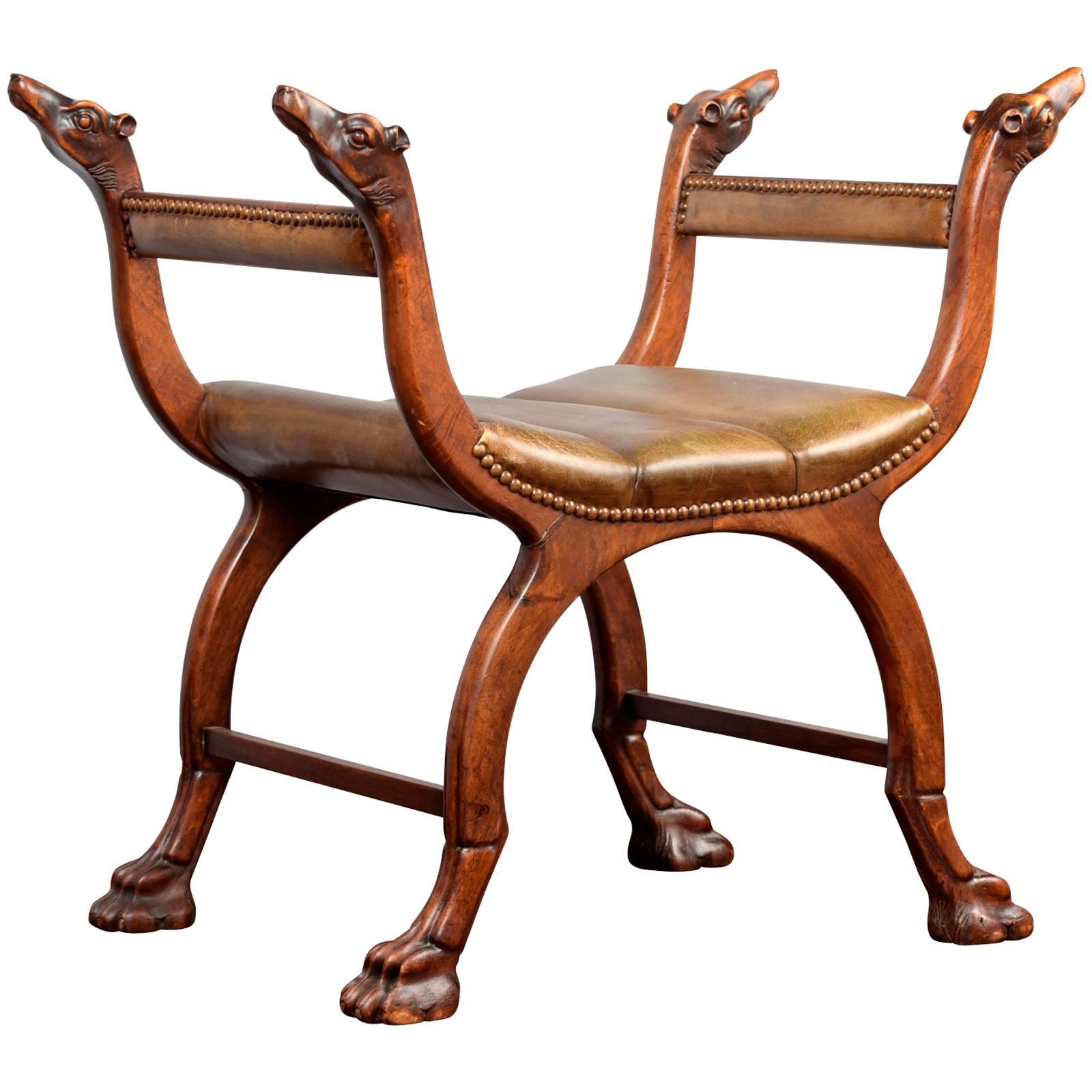 English Turn of the Century Hound Dog Stool with Leather Seat at 1stDibs